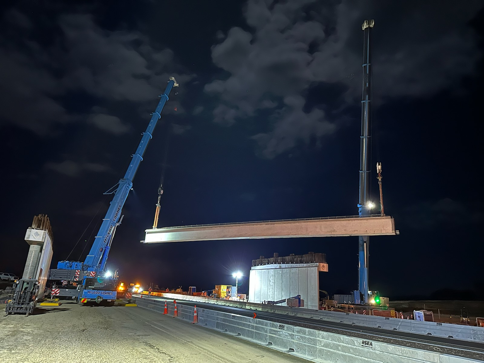 Brian Perry Civil | Rangiuru Business Park Bridge beams installed